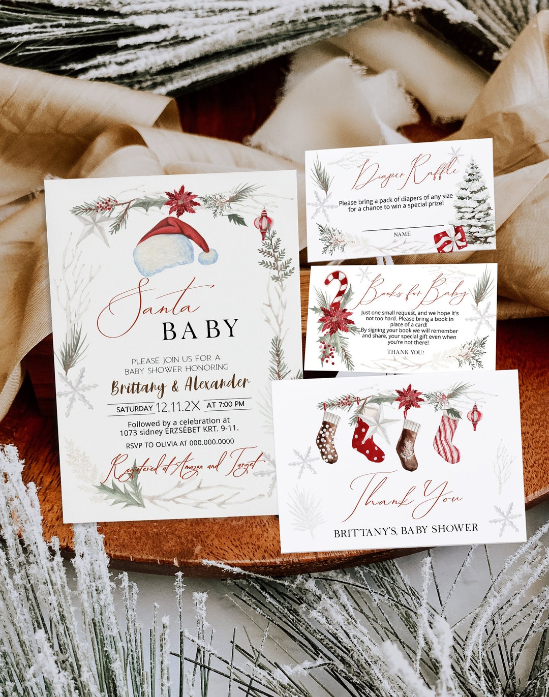 Santa Baby Shower Invitation Set, Merry Little Shower Party, Wonderland ...