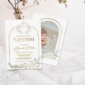 Angel Baptism Invitation Template, Elegant Gold Baptism Invite ...