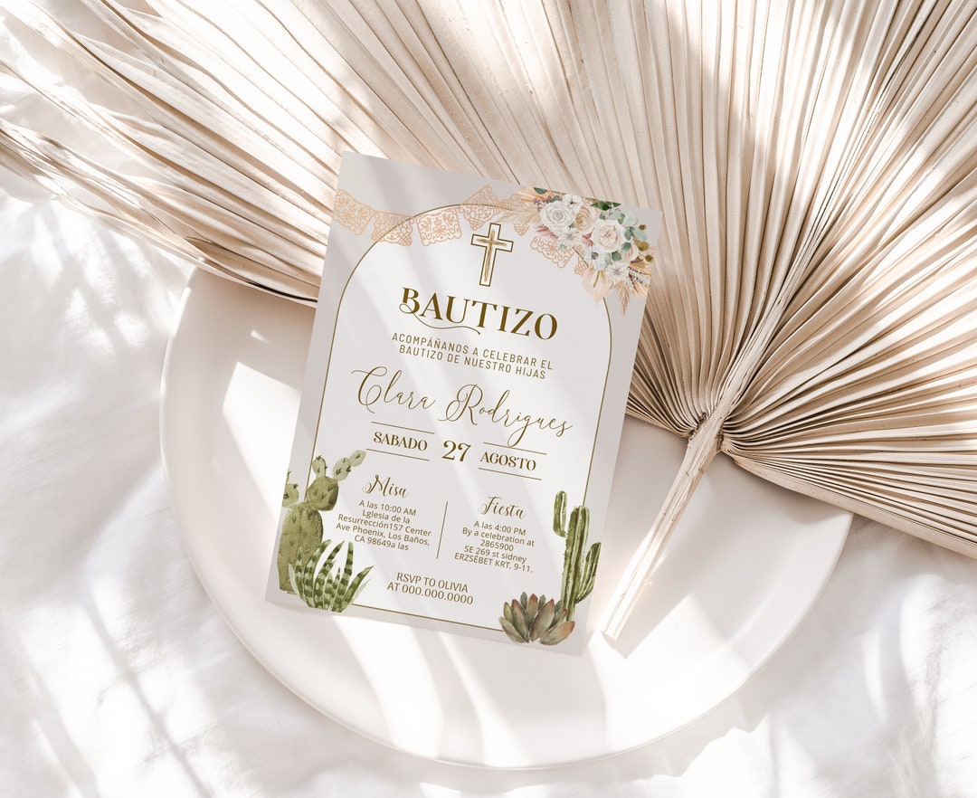 Mi Bautizo Invitation, Spanish Baptism Invitation, Pampas Grasses ...