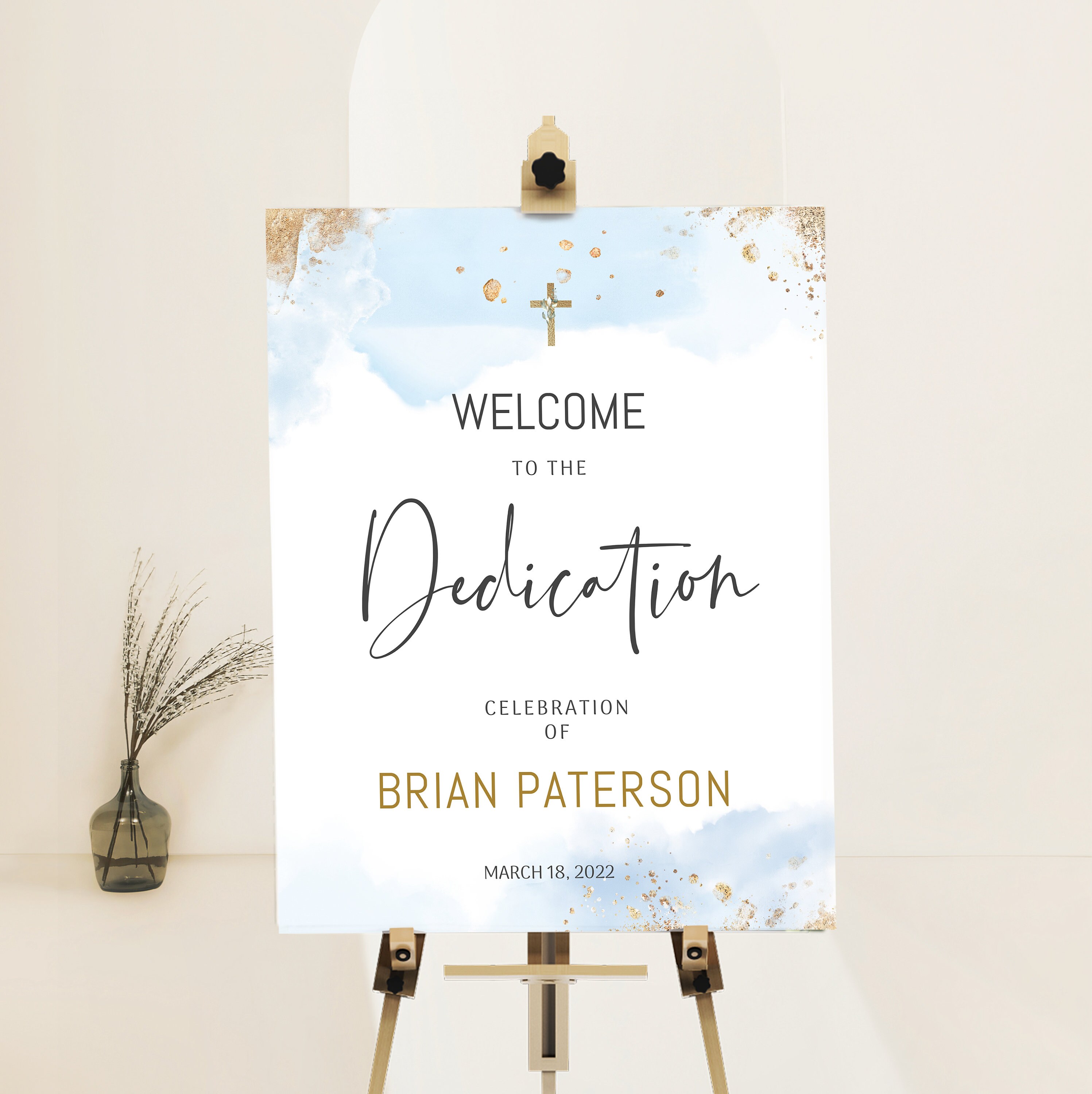 Blue Gold Dedication Welcome Sign Template, Printable Light Blue ...