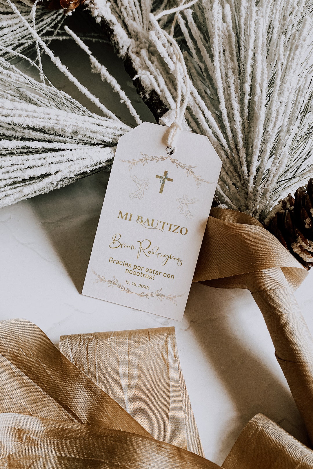 Mi Bautizo Thank You Tags Template, Spanish Favor Tag Gold Elegant ...
