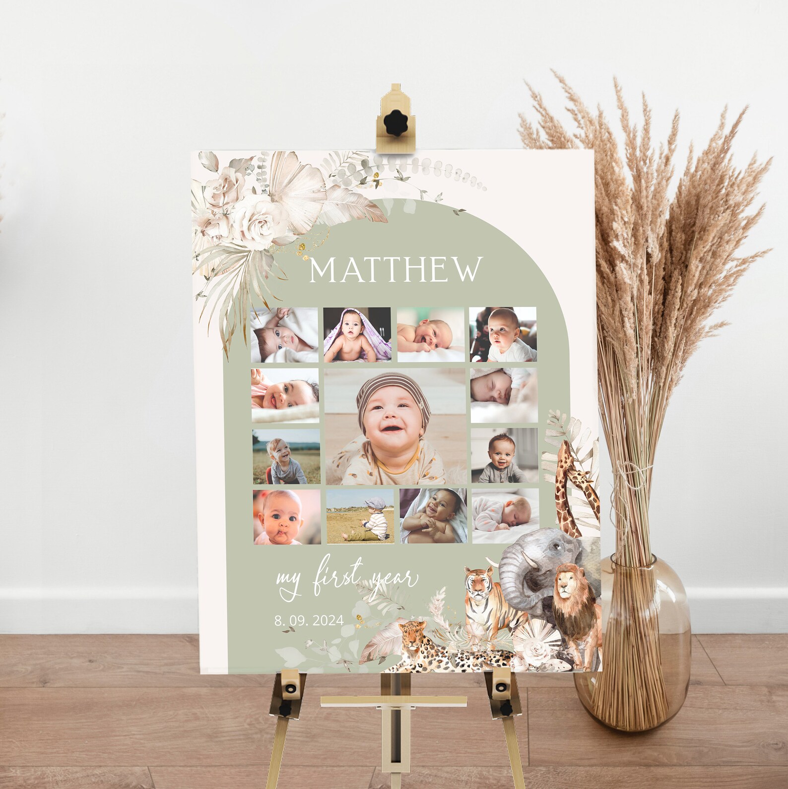 Boho Safari Birthday Photo Collage Jungle12 Month Photo - Etsy