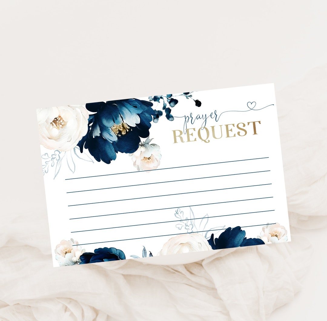 Blue Flowers Prayer Request Cards Printable, Editable Christian Note ...