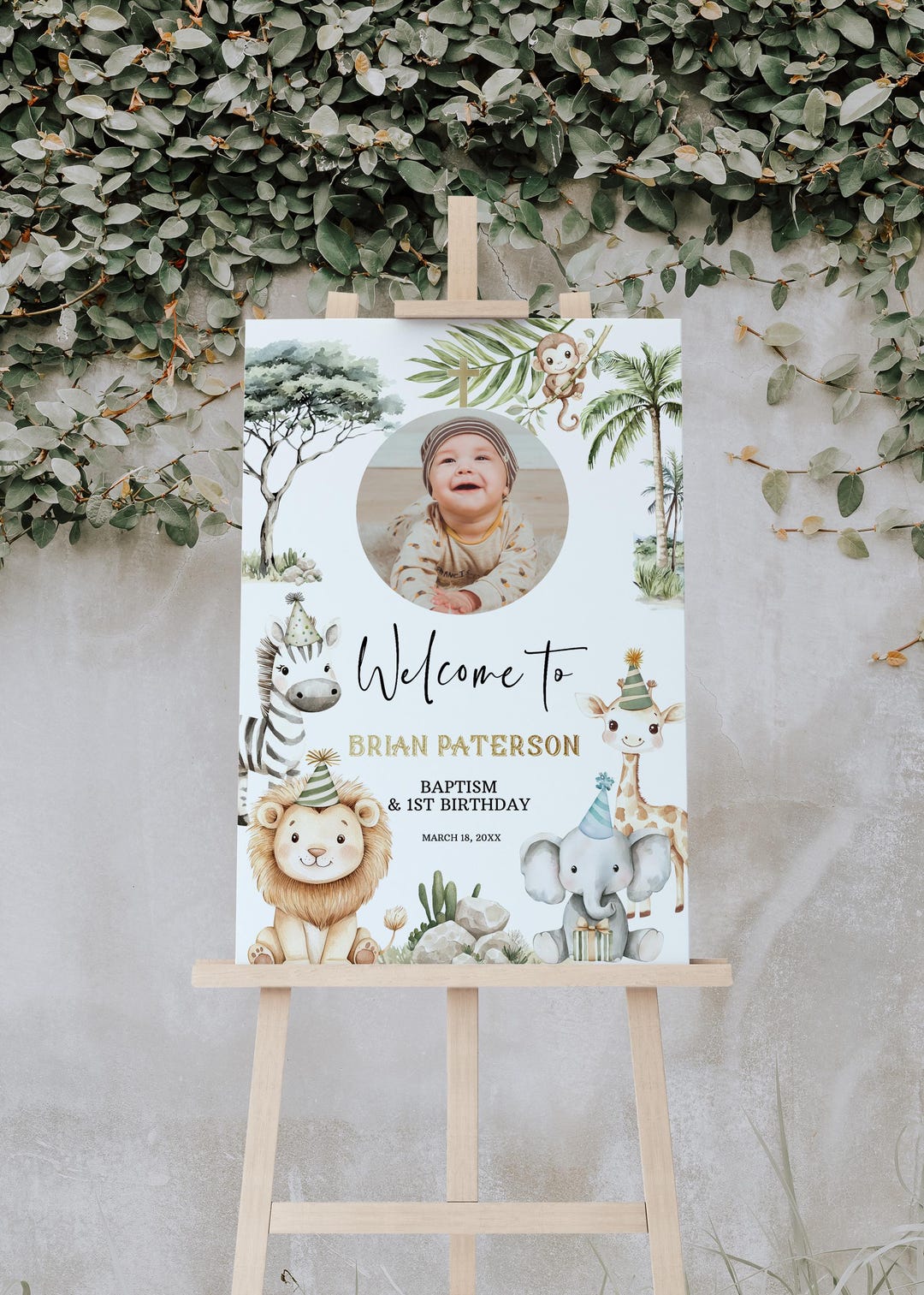 Jungle Animals Baptism and Birthday Welcome Sign Template, Safari ...