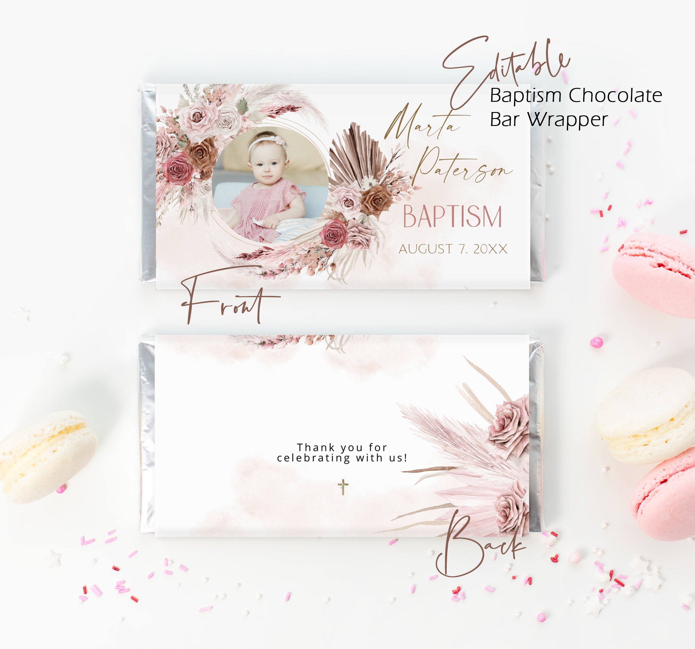 Pampas Grass Baptism Chocolate Wrapper Template Photo - Etsy