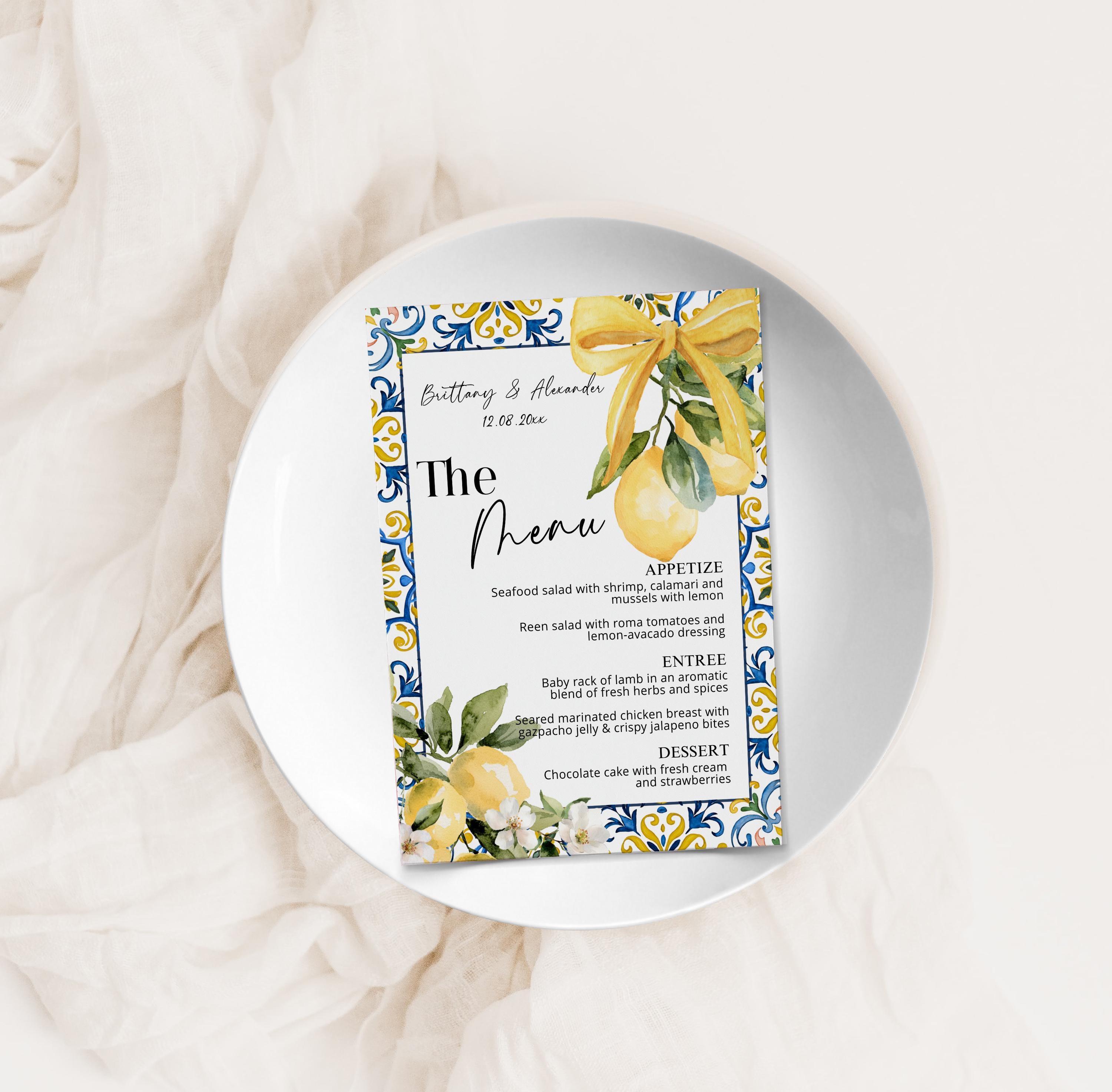 Lemon Menu Card Template, Citrus Dinner Menu Cards, Ciao Baby Shower ...