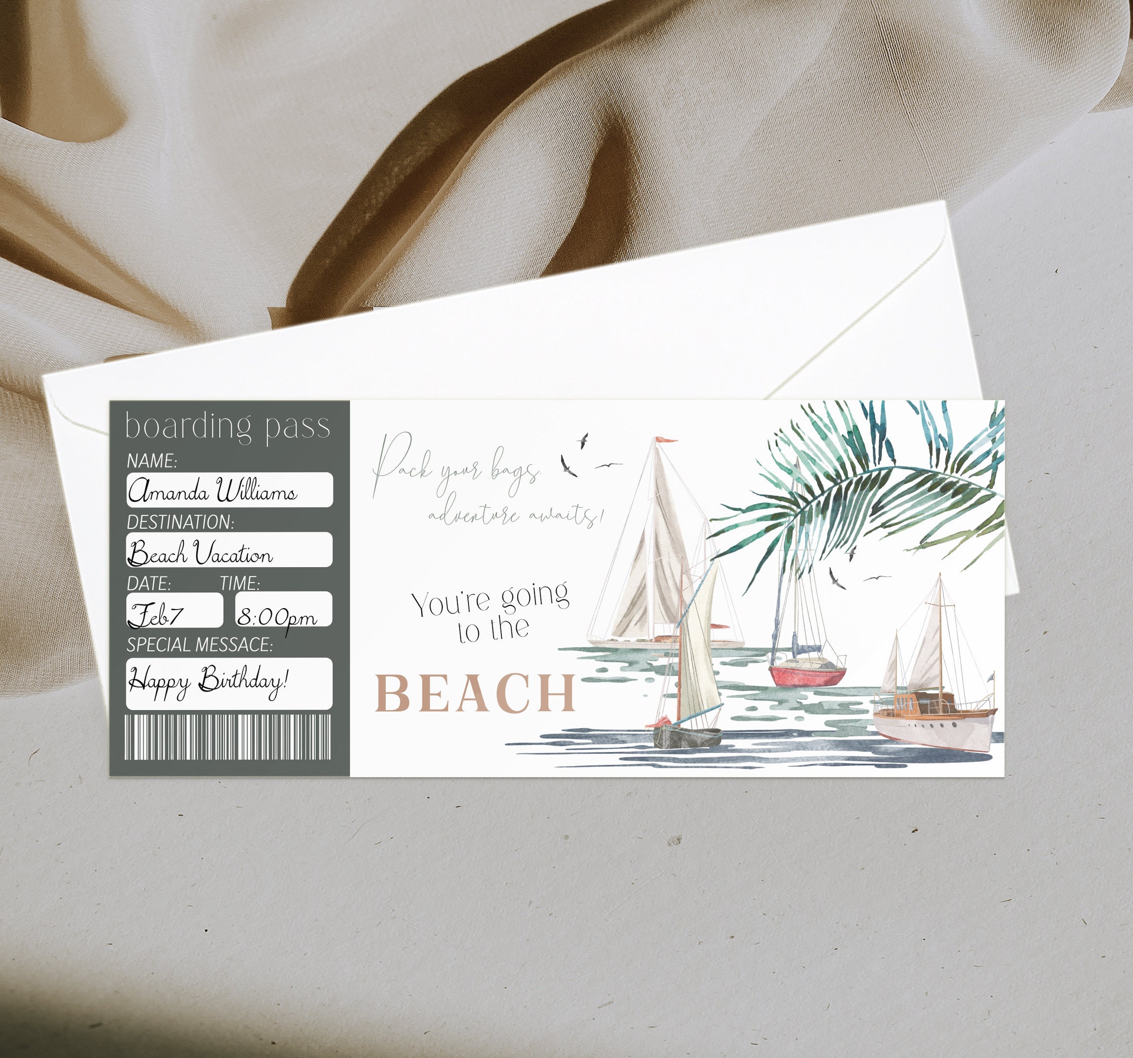 Printable Beach Boarding Pass Surprise Ocean Ticket Custom - Etsy
