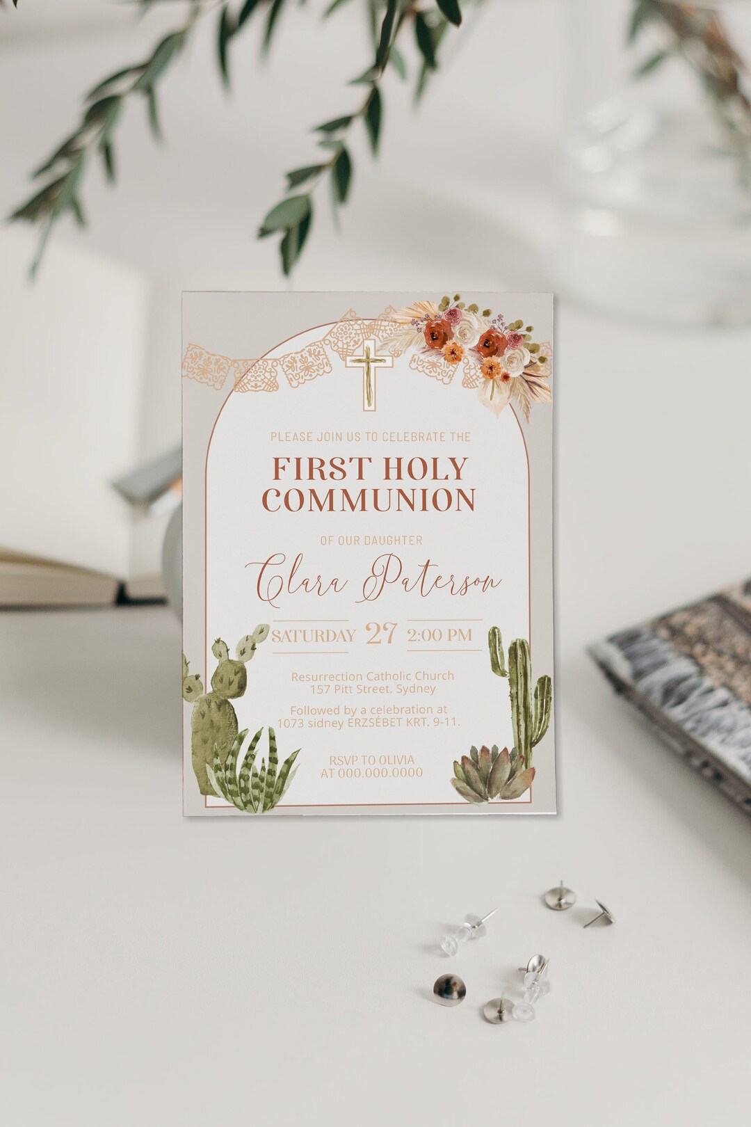 First Holy Communion Invitation Template, Mexican Theme Communion ...