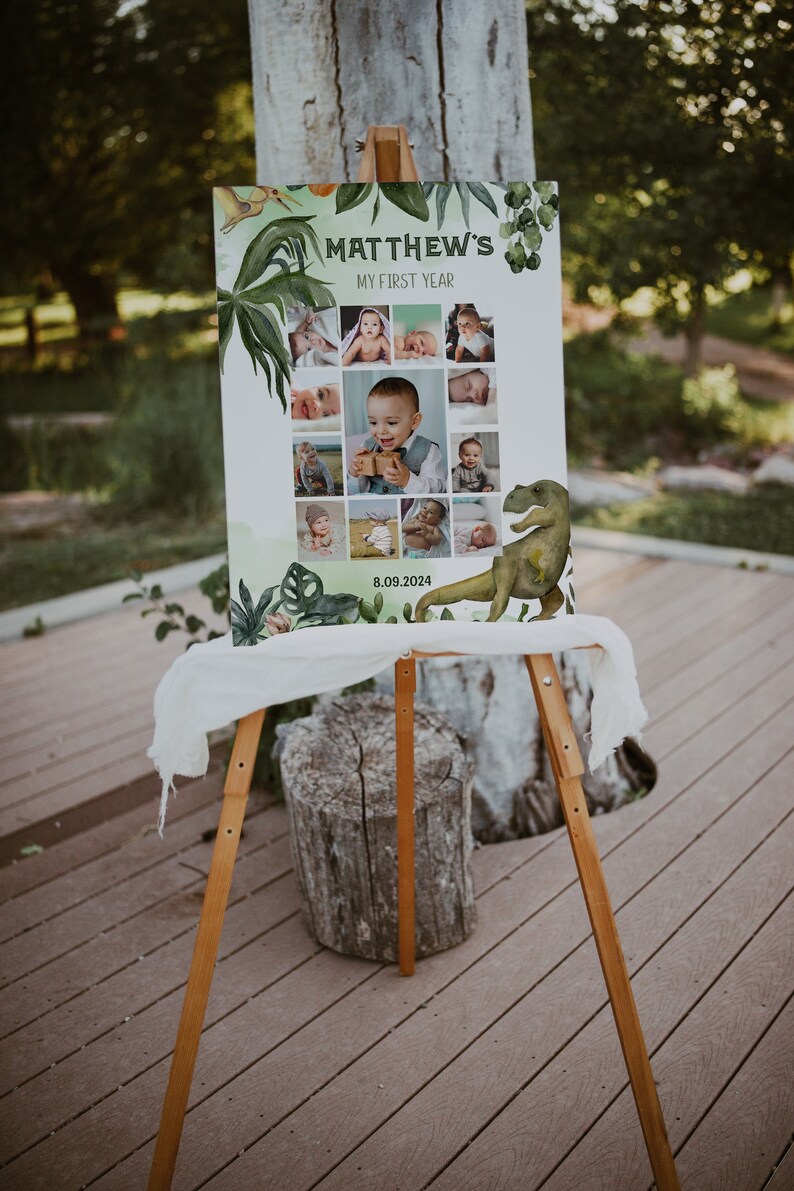 Dinosaur First Year Photo Collage Poster: T-rex Birthday (digital ...