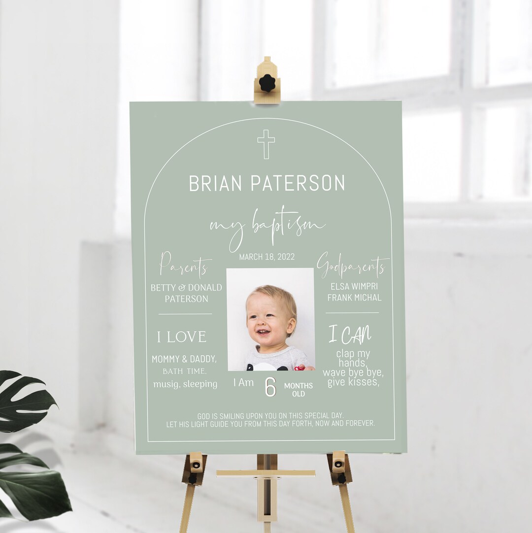 Sage Green Baptism Milestone Poster Template, Modern Baptism Milestone ...