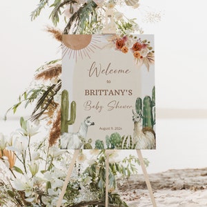 Llama Baby Shower Welcome Sign Template, Cactus Llam Baby Welcome Sign ...
