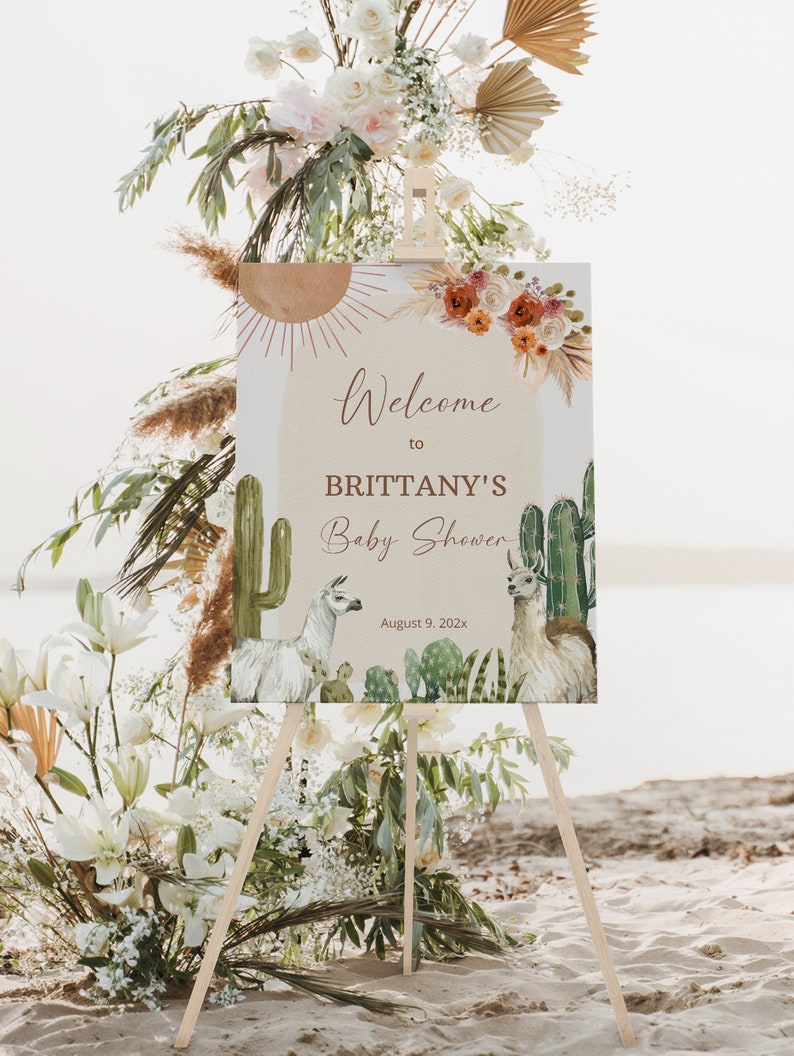 Llama Baby Shower Welcome Sign Template, Cactus Llam Baby Welcome Sign ...