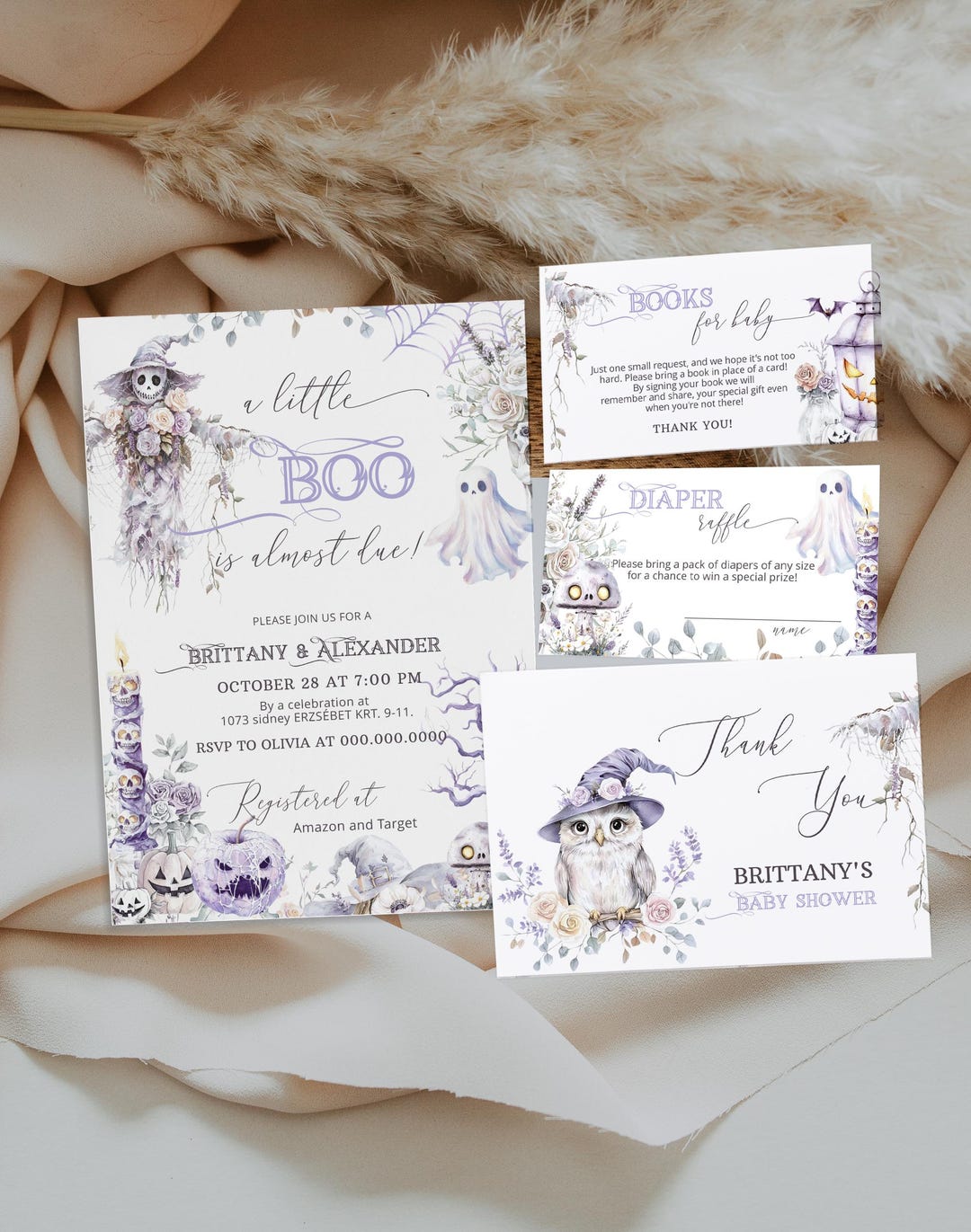 A Little Boo is Almost Due Invitation Set Template, Editable Baby ...
