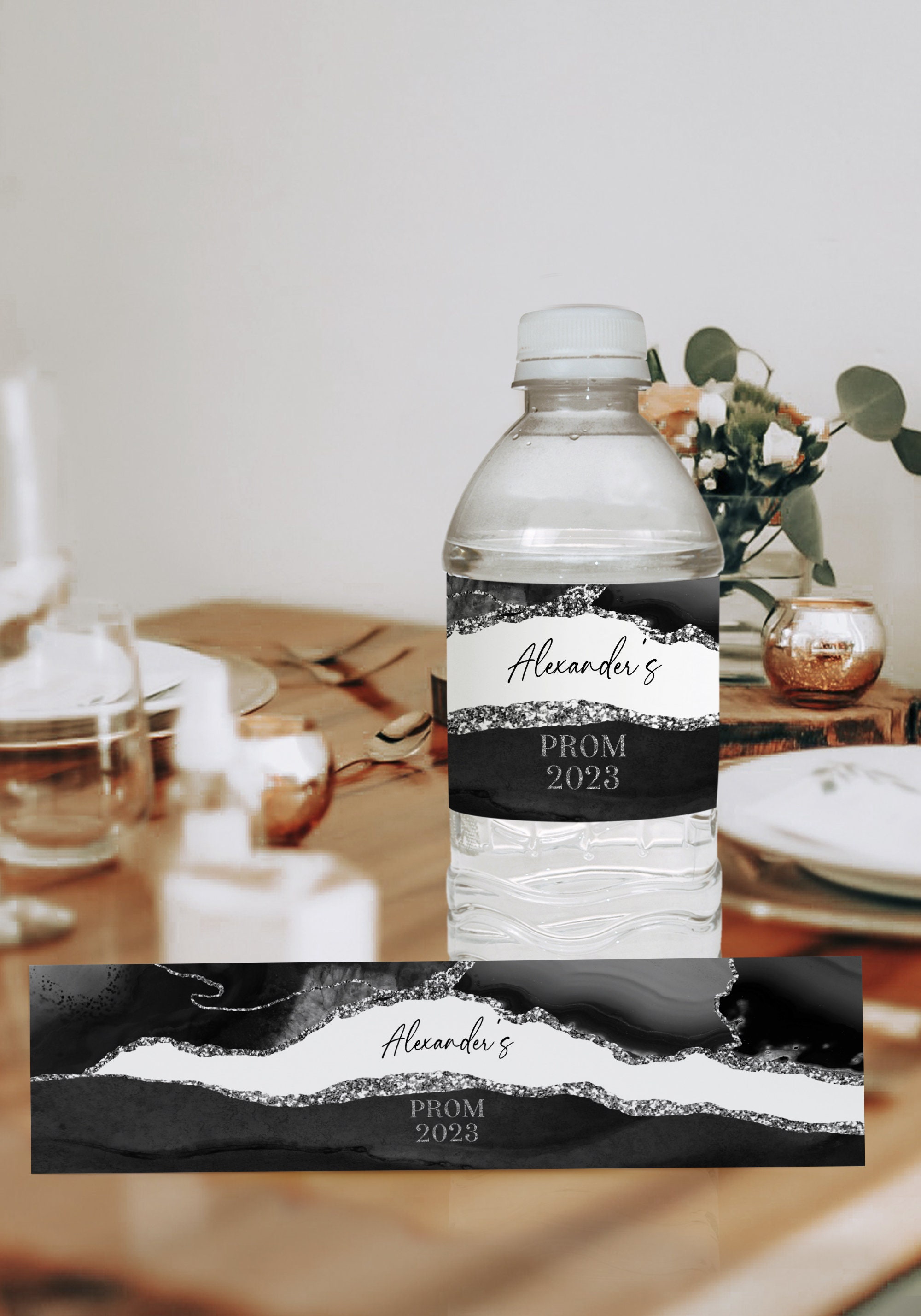 Black Silver Water Bottle Label Prom Water Bottle Labels - Etsy
