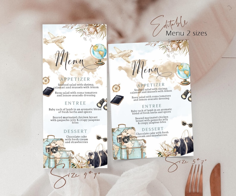 Travel Menu Card Template, World Map Menu, Editable Menu Card ,travel ...