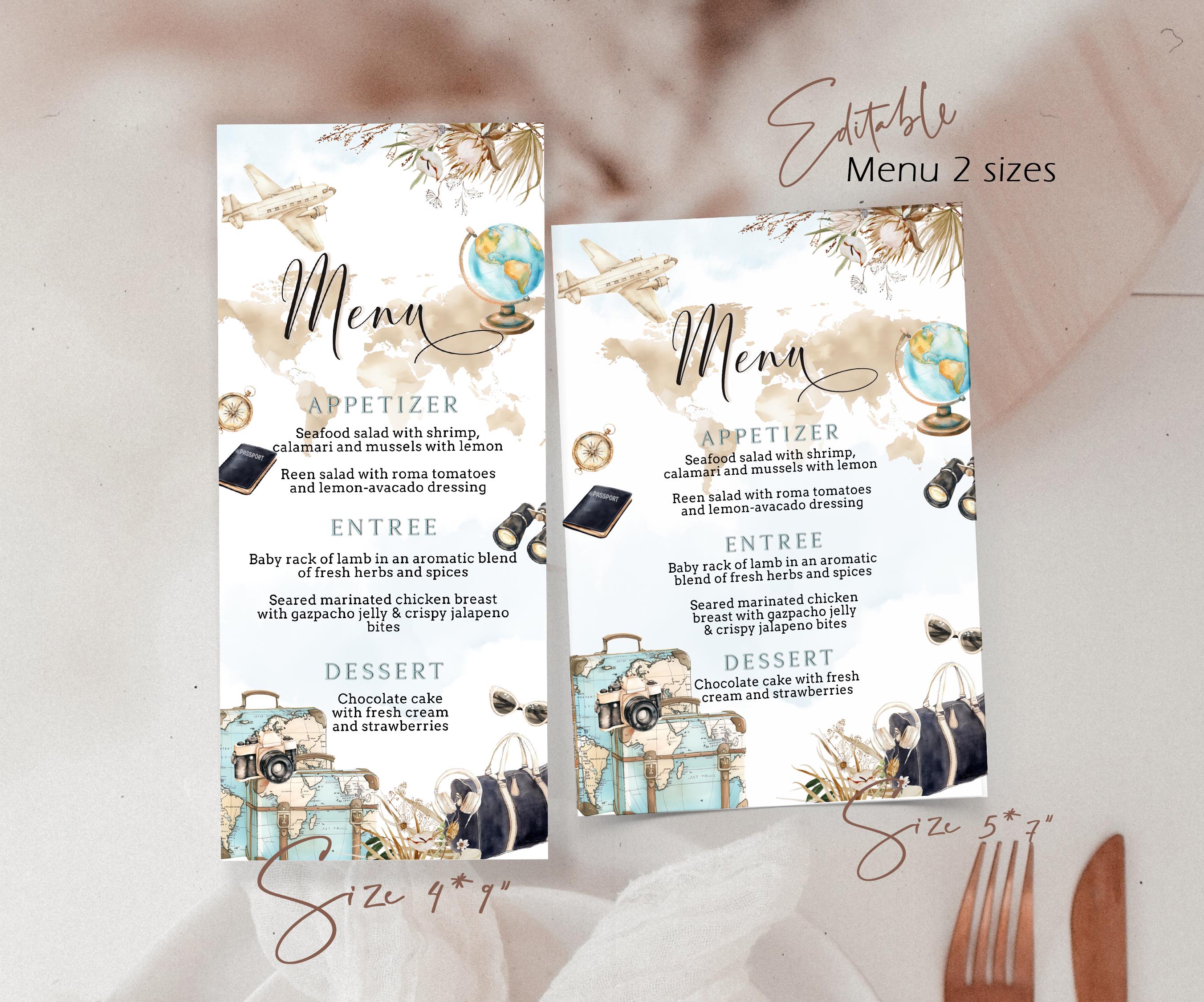 Travel Menu Card Template, World Map Menu, Editable Menu Card ,travel ...