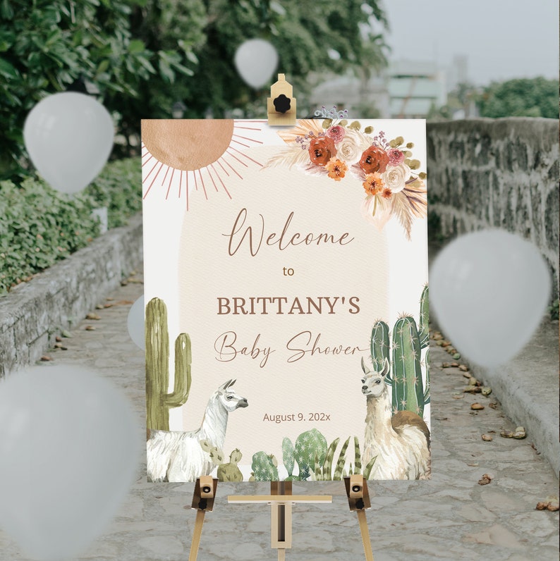 Llama Baby Shower Welcome Sign Template, Cactus Llam Baby Welcome Sign ...