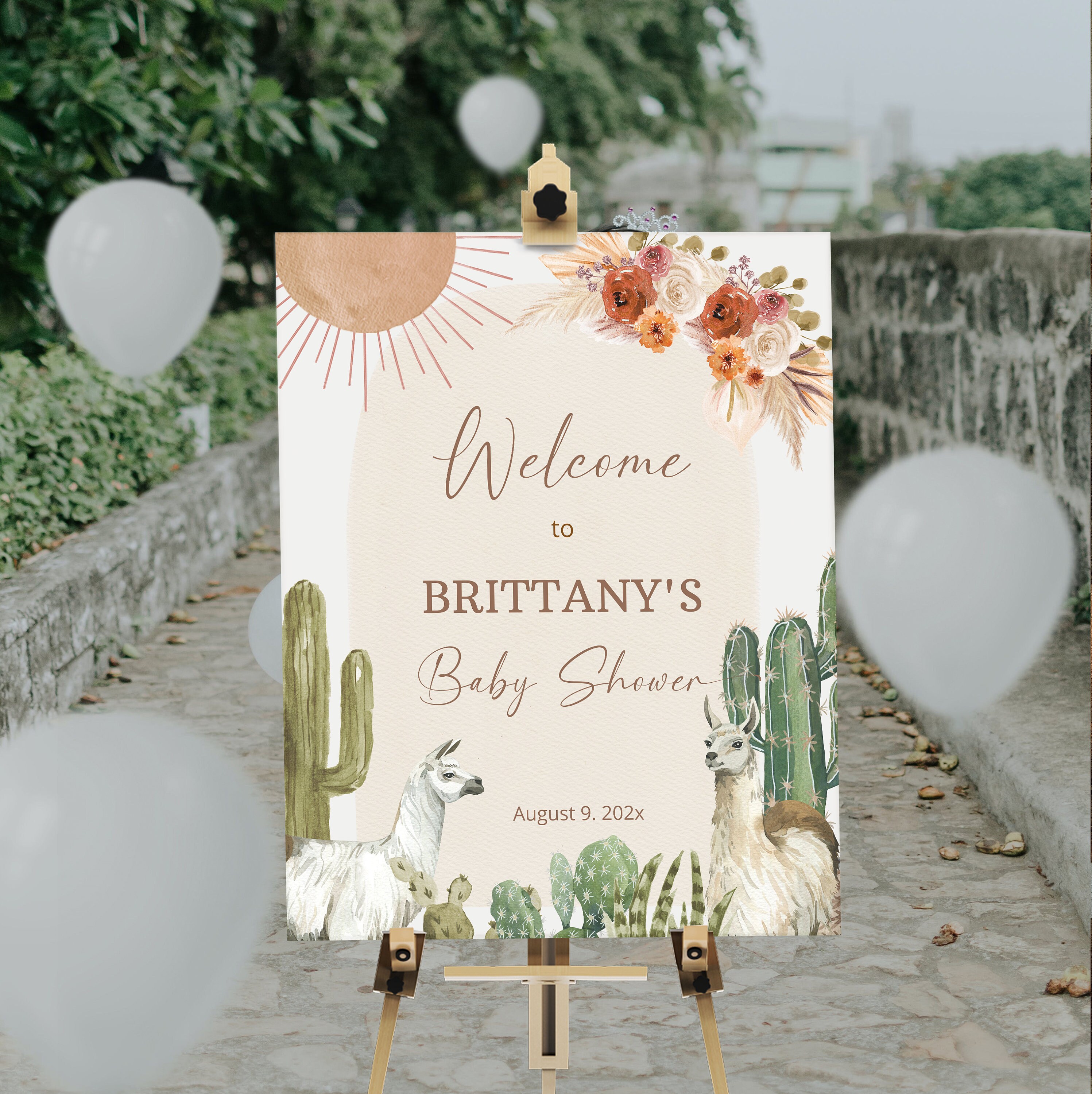 Llama Baby Shower Welcome Sign Template, Cactus Llam Baby Welcome Sign ...