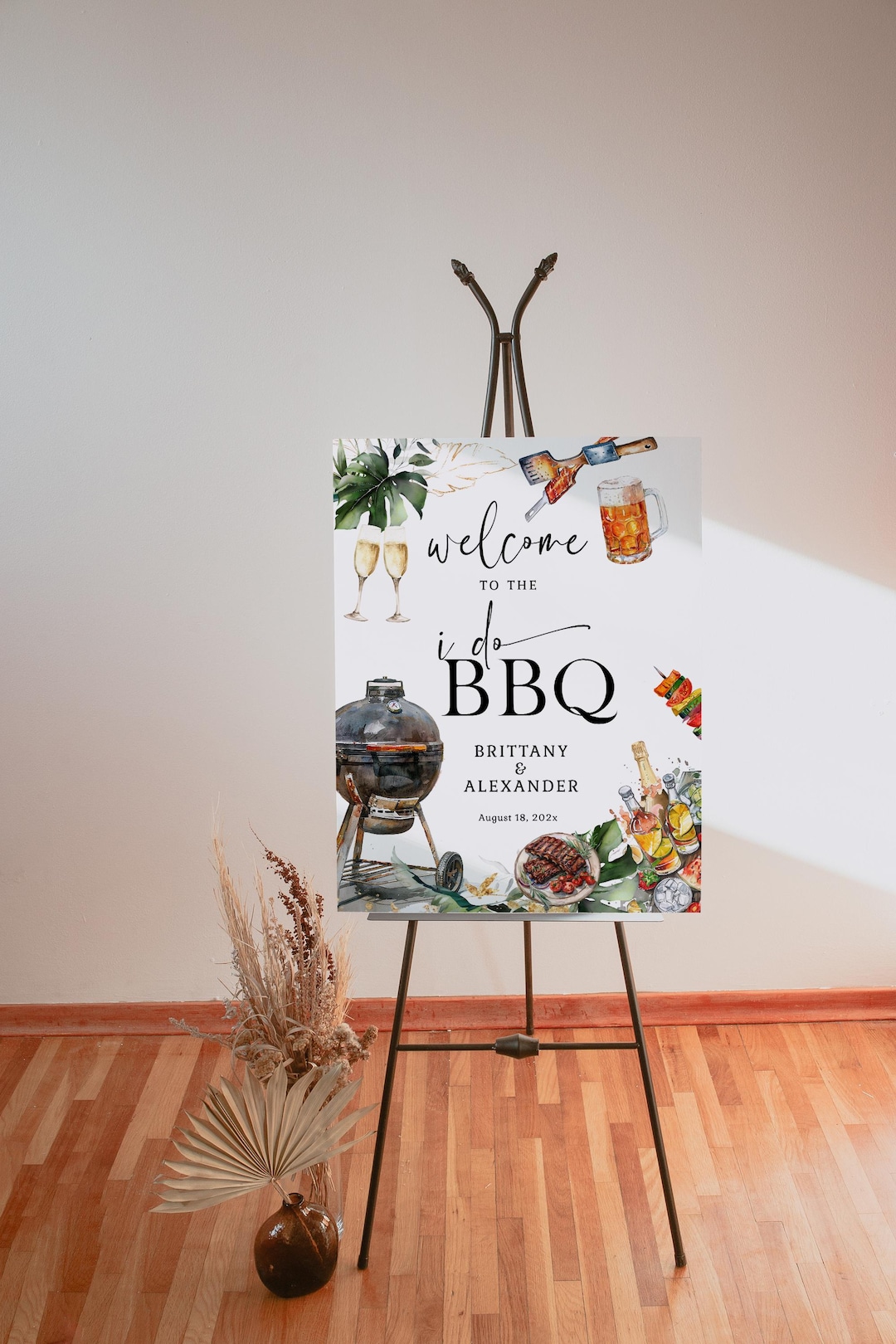 I Do BBQ Welcome Sign Template, Greenery BBQ Rehearsal Dinner Poster ...