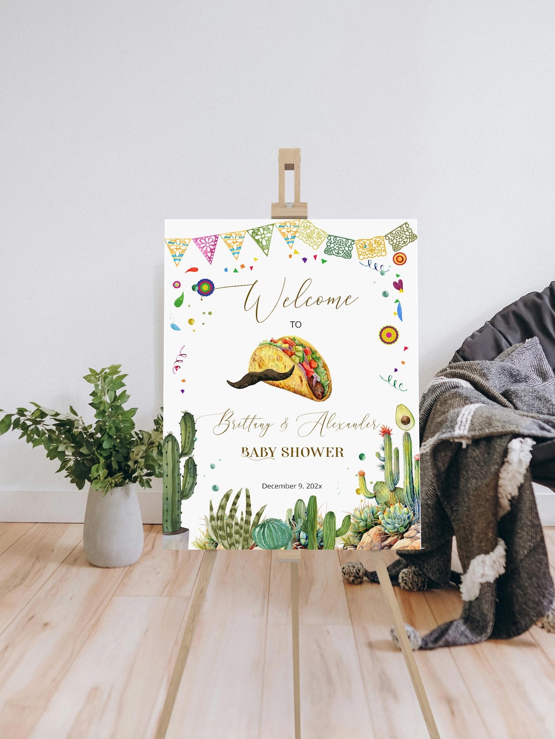 Taco 'bout a Baby Shower Welcome Sign Template, Cactus Welcome Sign ...