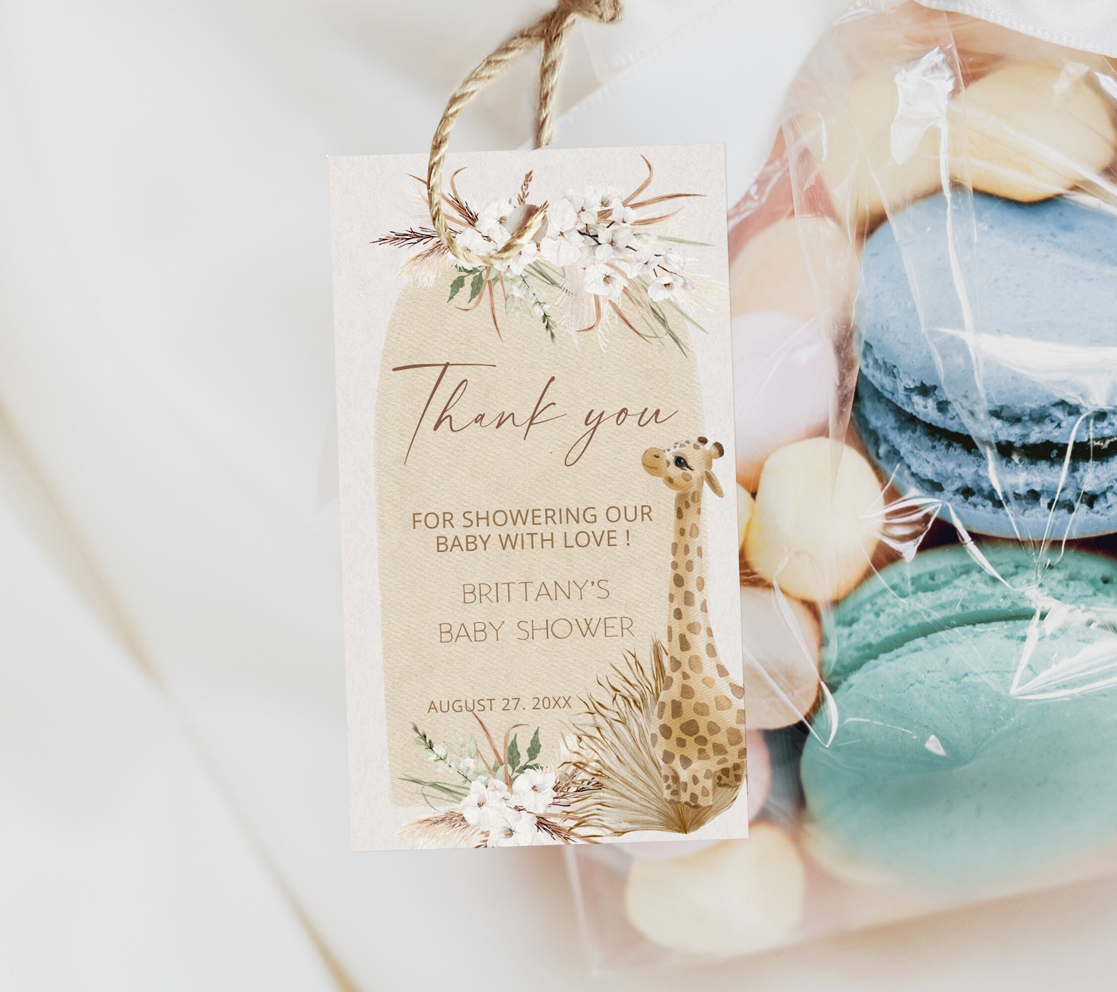 Editable Giraffe Favor Tags Boho Safari Gift Tag Thank You - Etsy