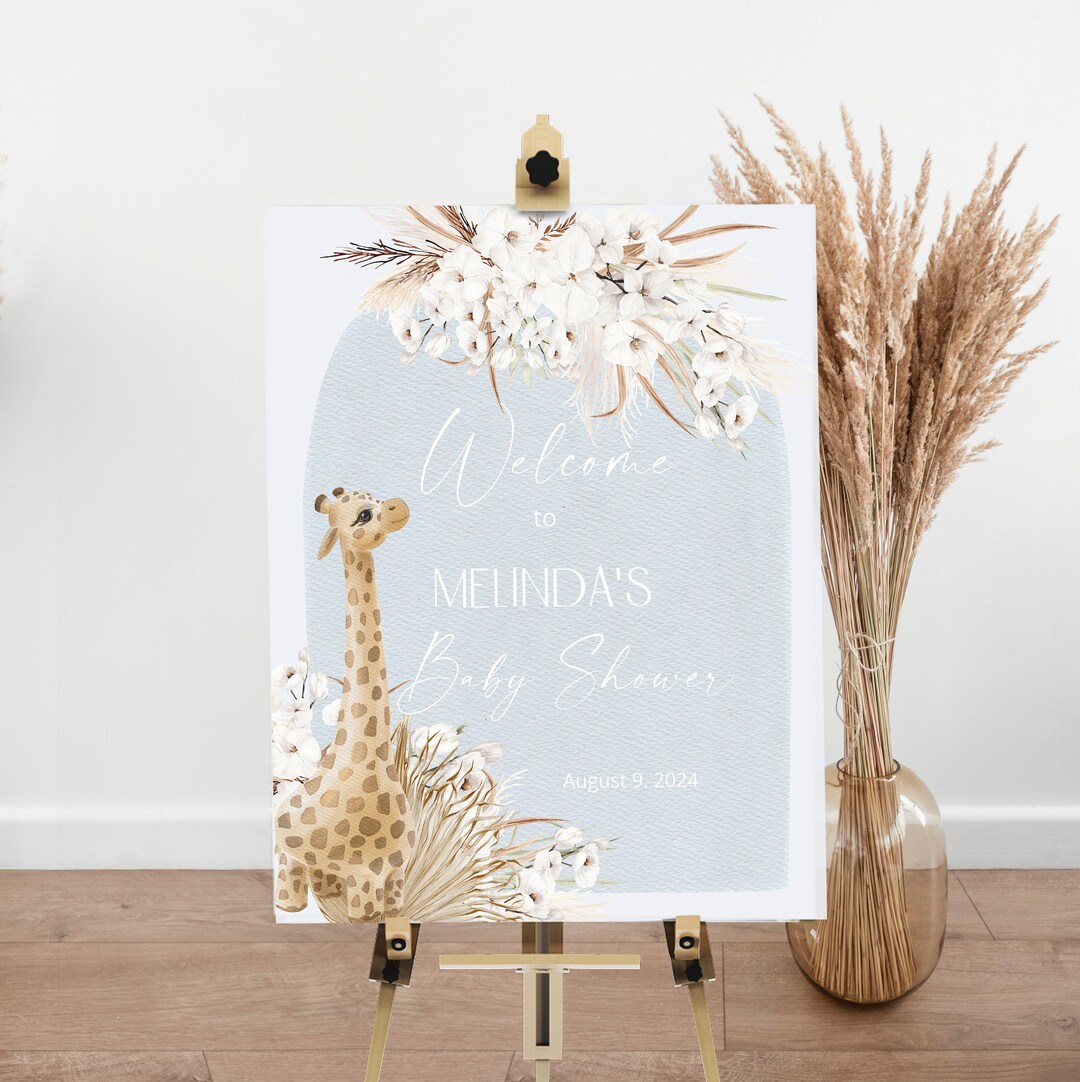 Boho Giraffe Baby Shower Welcome Sign, Boho Baby Shower Pampas Grass ...