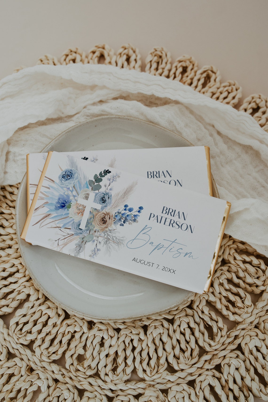 Boho Baptism Chocolate Bar Wrapper Template, Editable Candy Bar Wrapper ...
