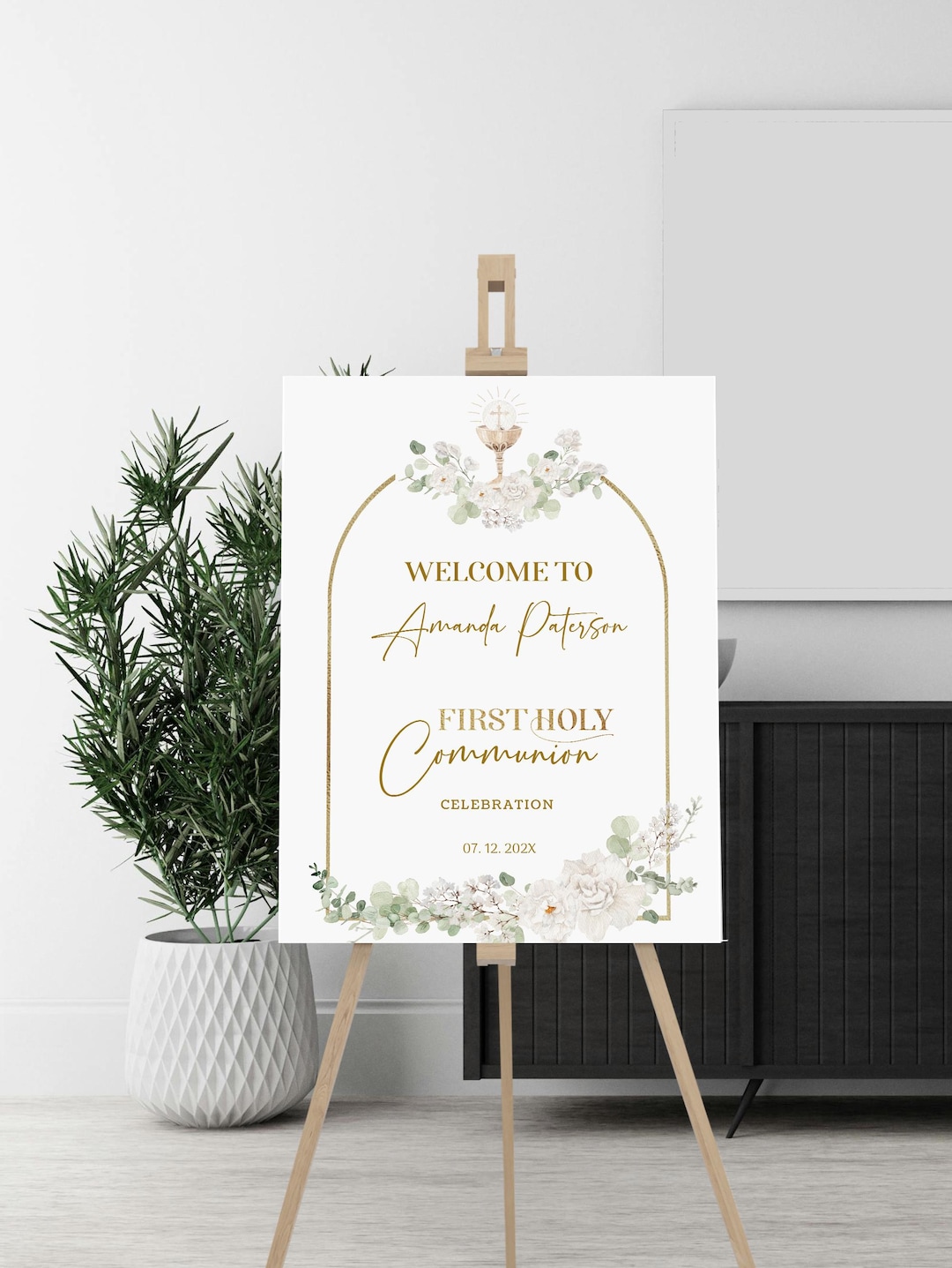 Floral First Holy Communion Welcome Sign Template, Christening Welcome ...