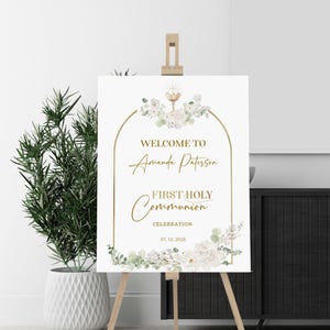Floral First Holy Communion Welcome Sign Template, Christening Welcome ...