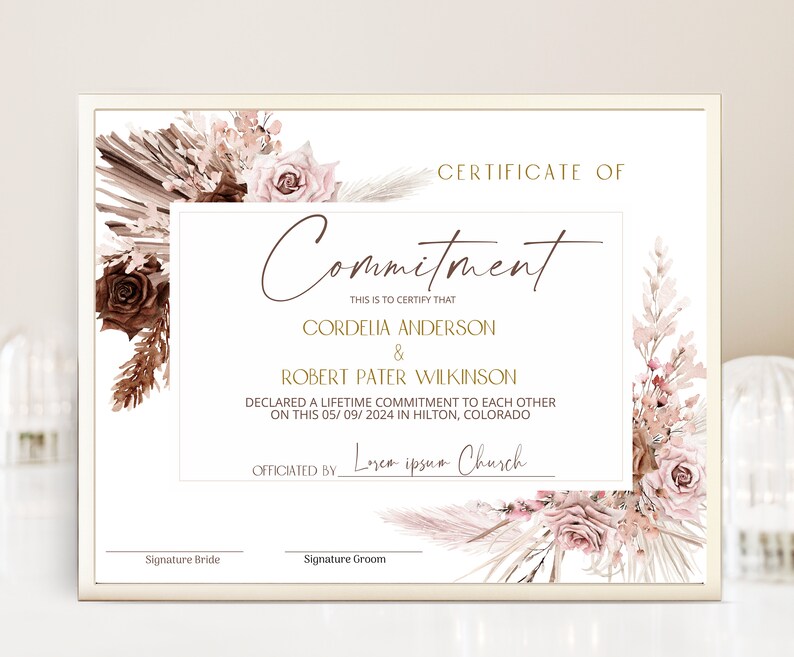 Boho Certificate of Commitment Template Editable Wedding Day - Etsy