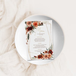 Editable Fall Menu Template, Pampas Grass Menu, Burnt Orange Menu ...