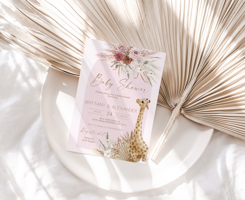 Pink Boho Giraffe Baby Shower Invitation Bundle Girl - Etsy
