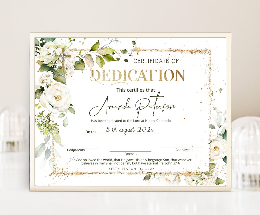 Editable Dedication Certificate Template, Baby Christening Dedication ...