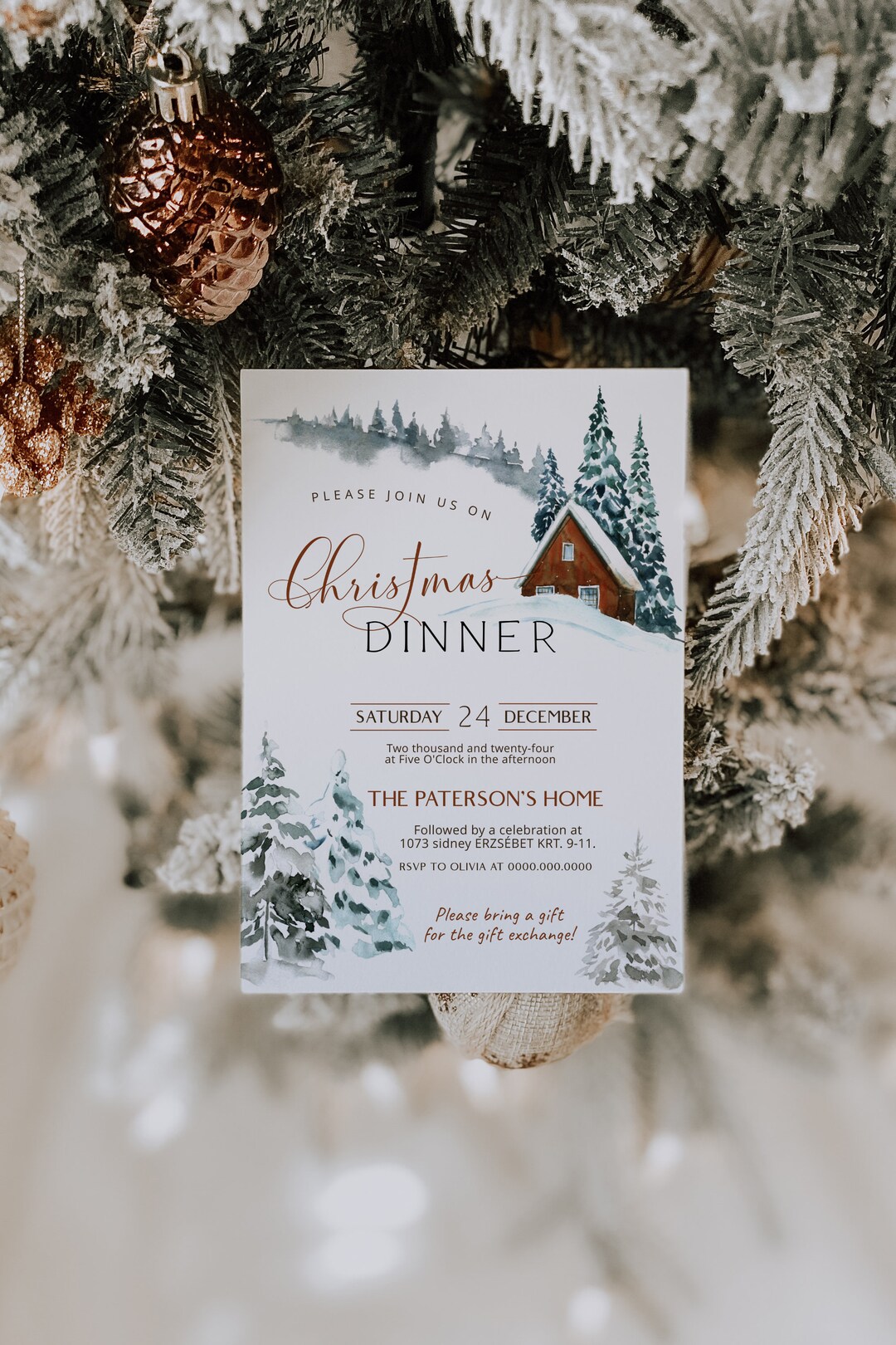 EDITABLE Christmas Dinner Invitation, Holiday Party Invitation, Family ...