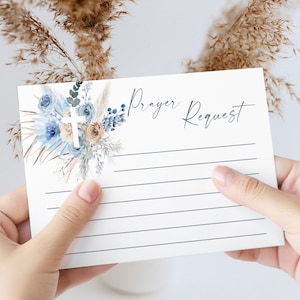 Blue Boho Prayer Request Cards Printable, Editable Christian Note Cards ...