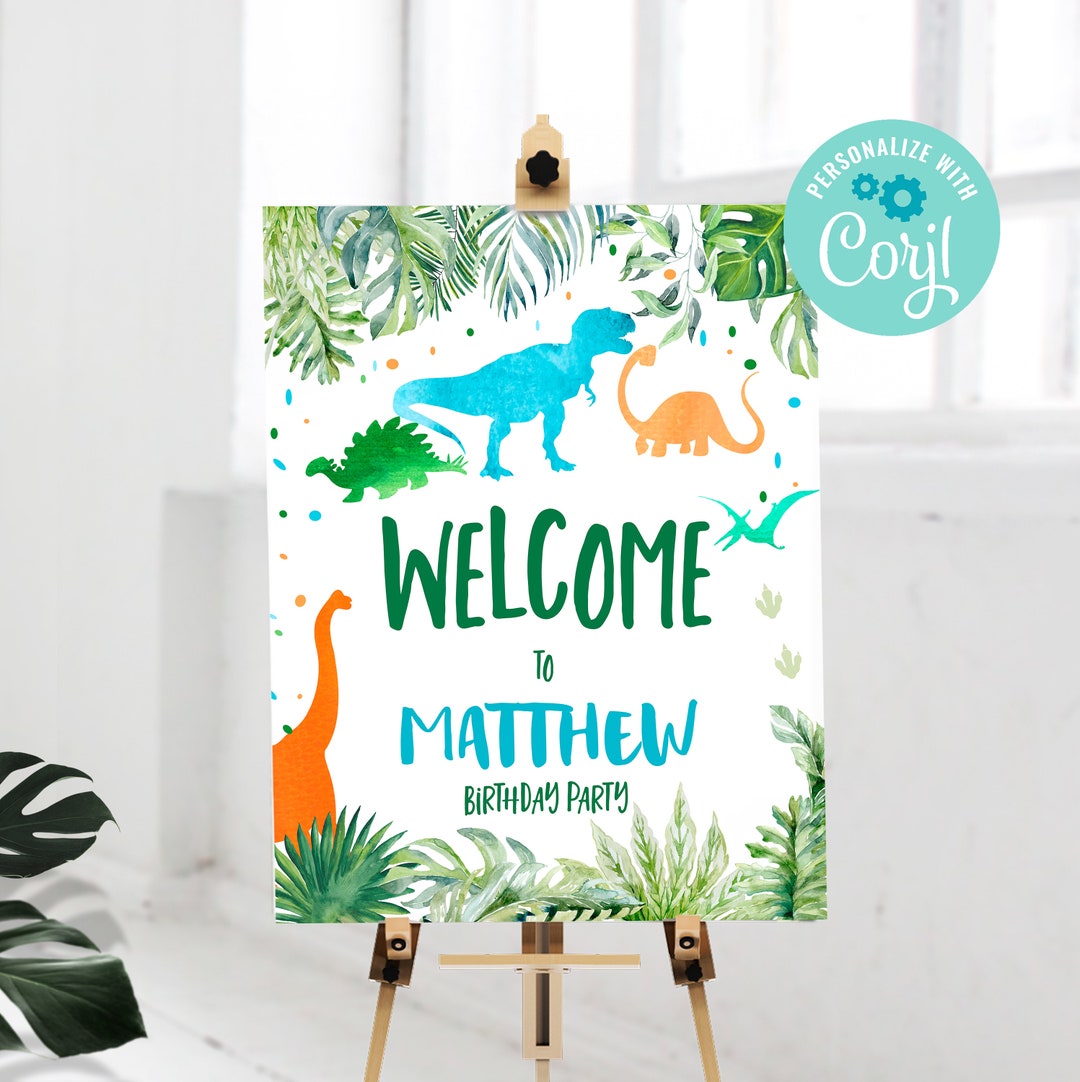 Editable Dinosaur Welcome Sign T-rex Dino Party Board Blue - Etsy