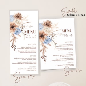 Boho Menu Template, Blut Boho Menu Card, Wedding Menu Template, Baby ...