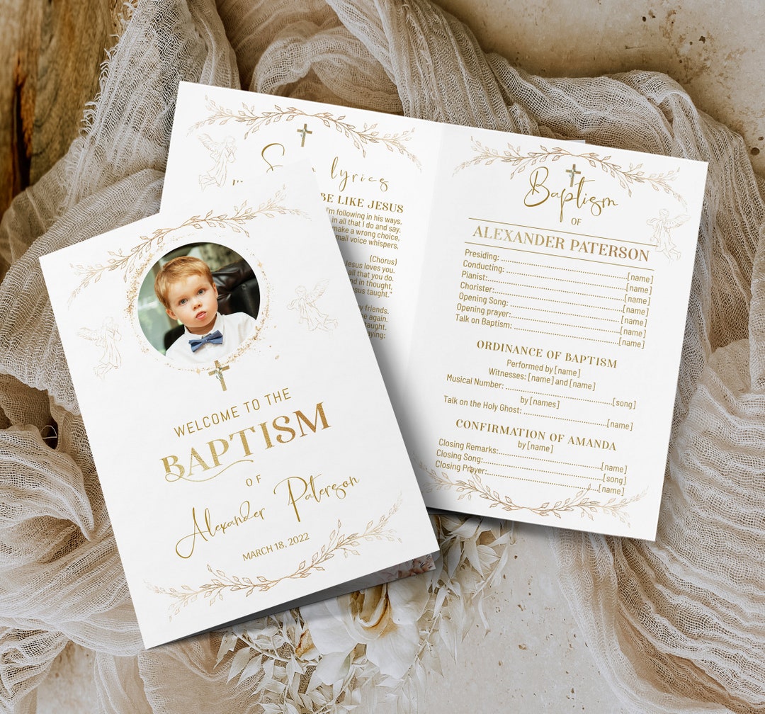 Gold Baptism Photo Program Template, Editable Baptism Program ...