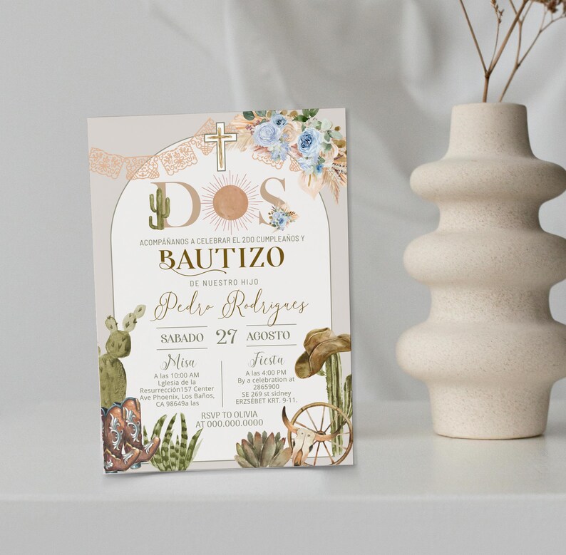 Dos Invitaciones De Bautizo Template, Two Birthday Spanish Baptism ...