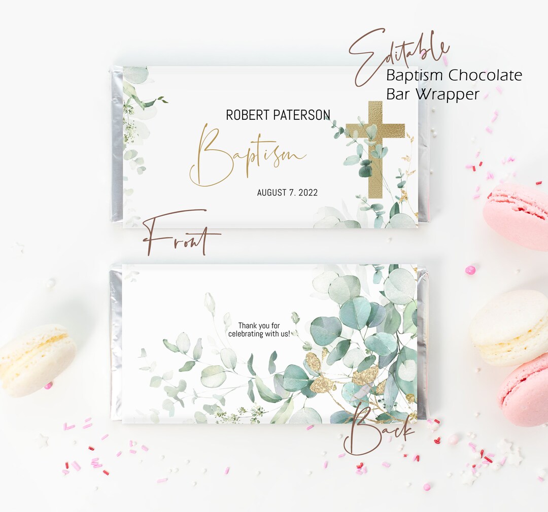 Gold Cross Baptism Chocolate Bar Wrapper Template, Eucalyptus Candy Bar ...