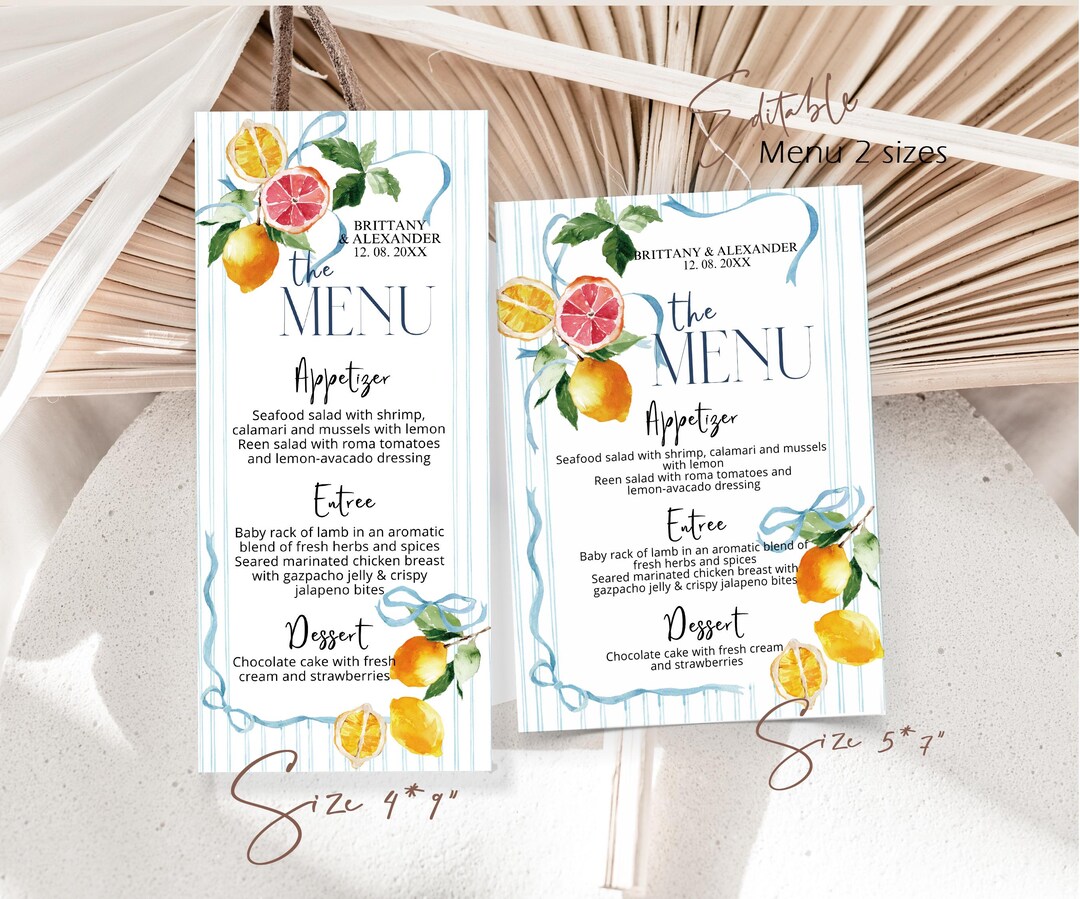 Lemon Menu Card Template, Ciao Baby Shower, La Dolce Vita, Printable ...