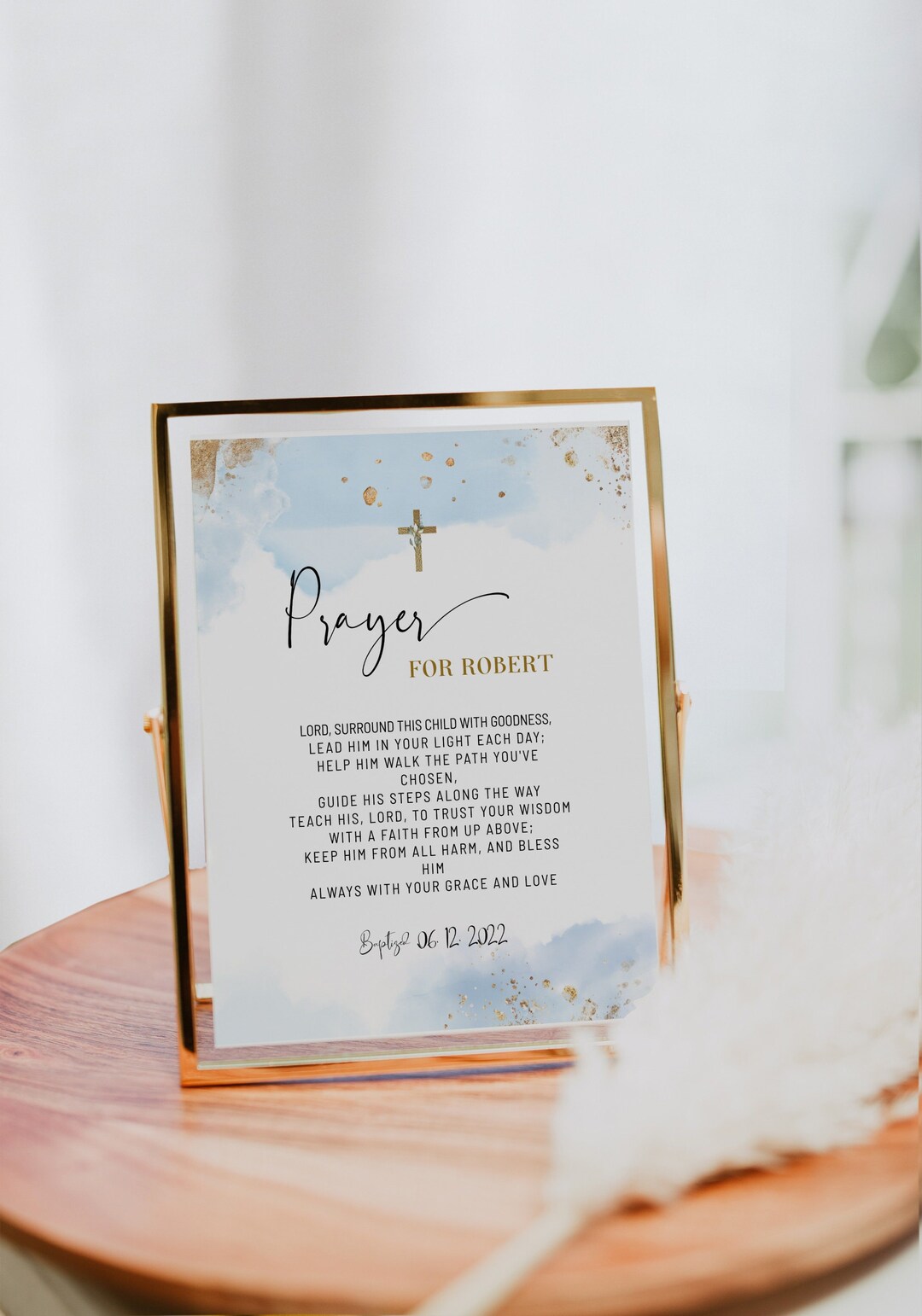 Blue Baptism Prayer Sign Template, Personalized Prayer Sign, Printable ...