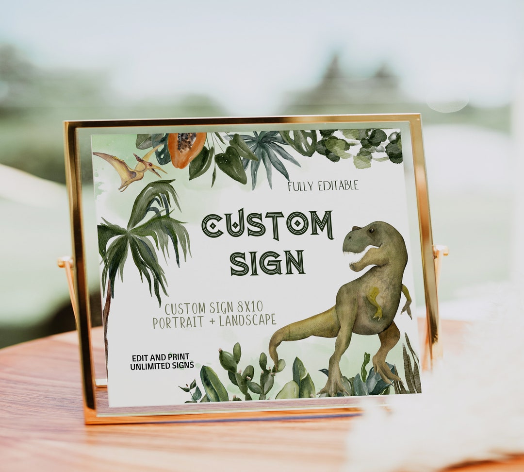 T-rex Dino Party Custom Sign Template, Editable Dinosaur Custom Sign ...