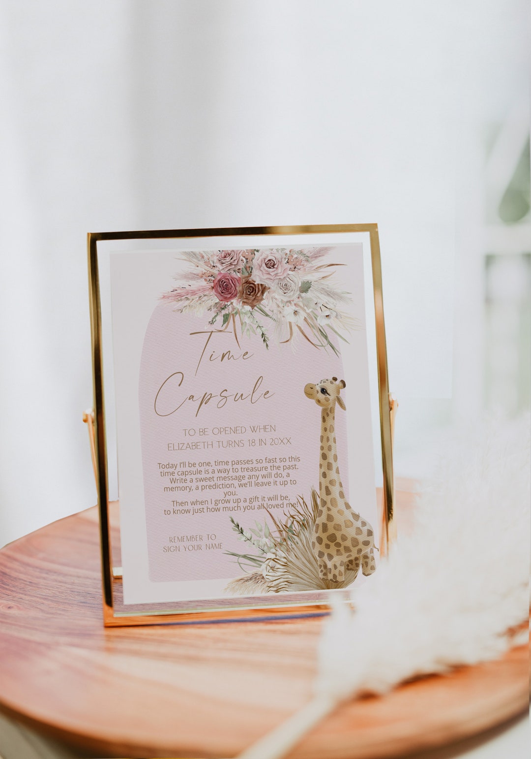Pink Boho Time Capsule Template, Boho Giraffe Time Capsule, First ...