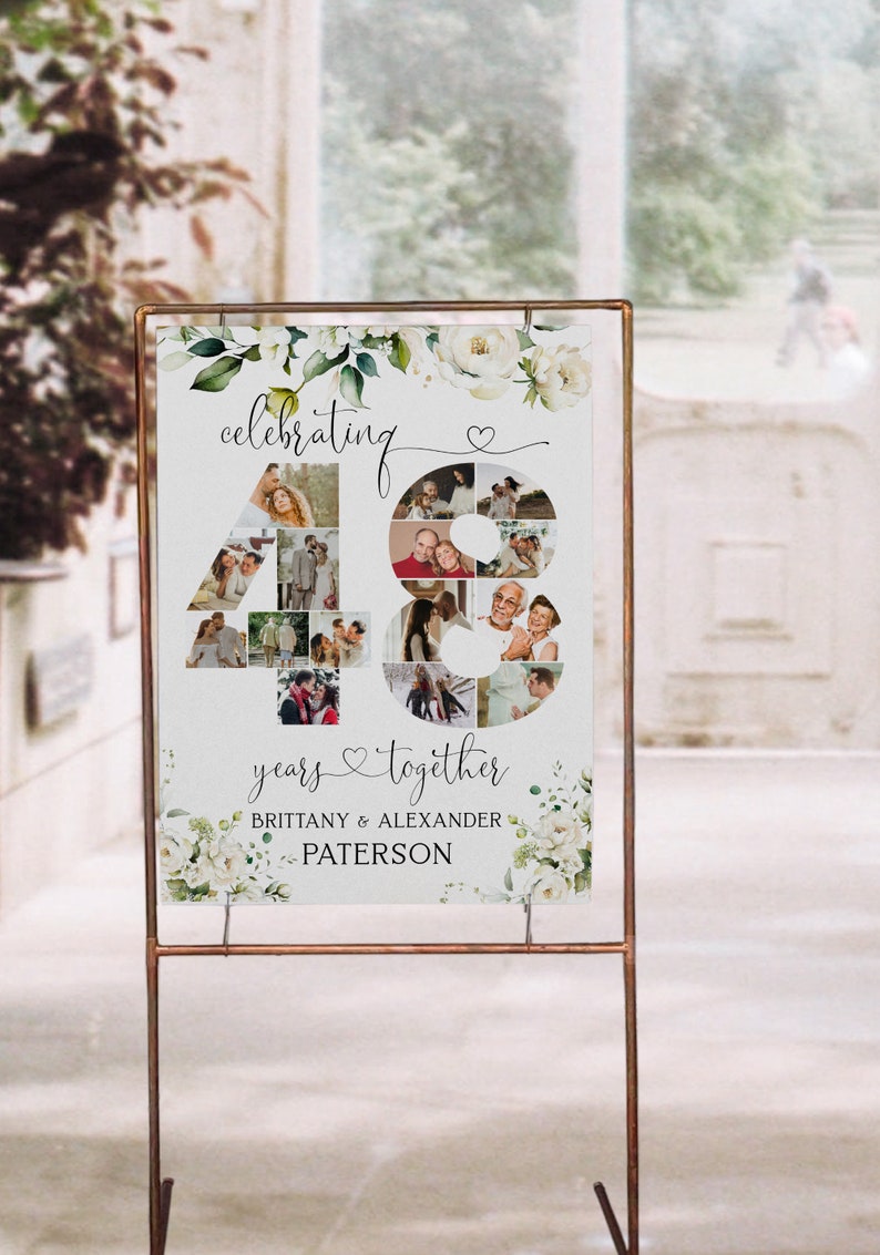 48th Anniversary Photo Collage, Printable Floral Photo Collage ...