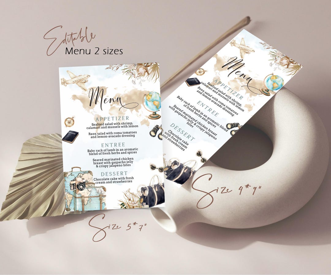 Adventure Menu Card Template, World Map Menu Card, Editable Travel ...