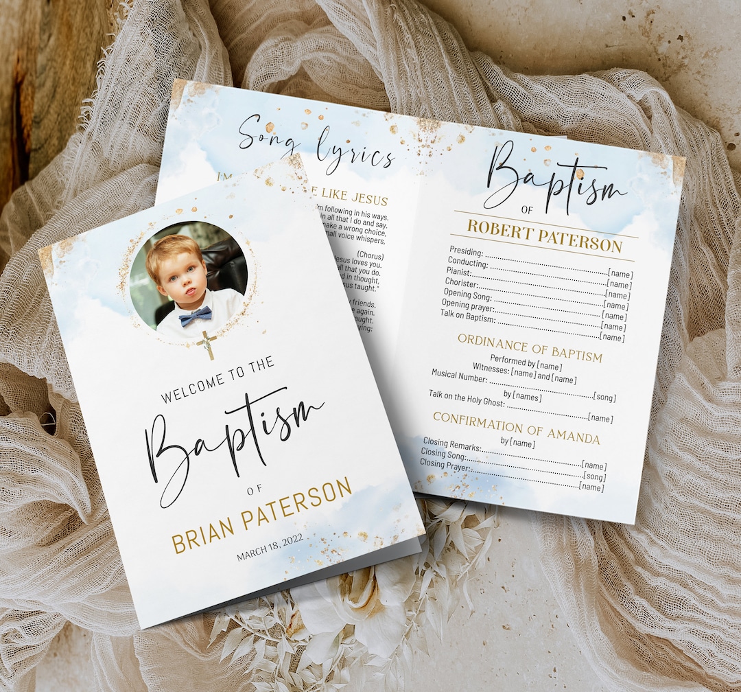 Blue Gold Baptism Program Template, LDS Boys Baptism, Baptism Folded ...