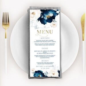 Blue Flowers Menu Template, Blue Gold Menu Card, Printable Boy Baby ...