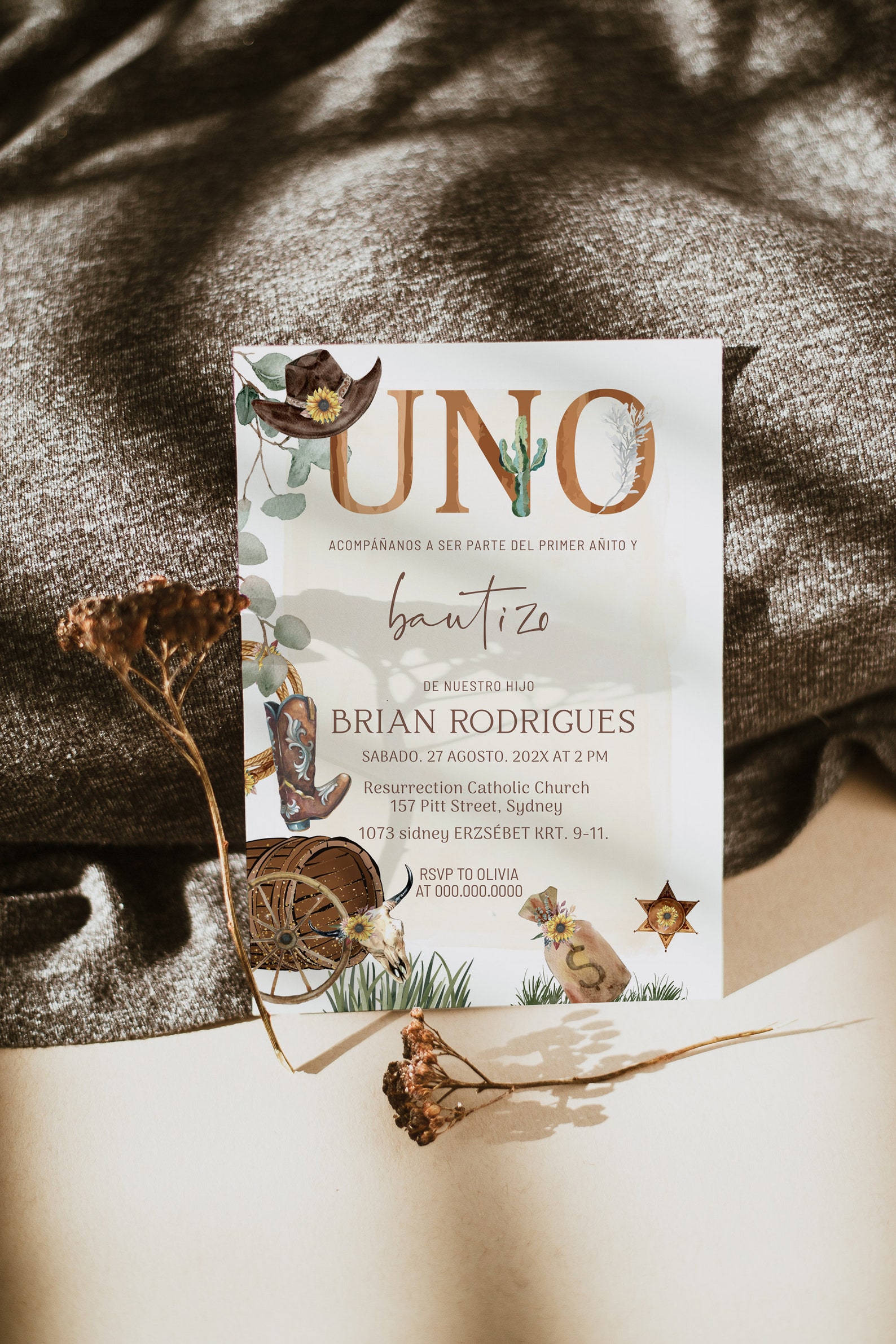 Uno Birthday Spanish Baptism Invitation, Uno Invitaciones De Bautizo ...