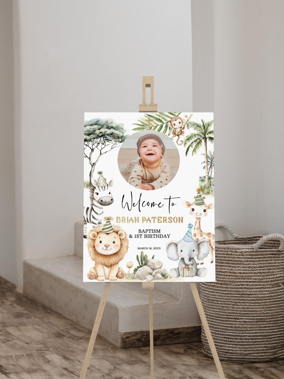 Jungle Animals Baptism and Birthday Welcome Sign Template, Safari ...